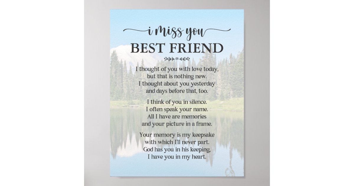 I Miss You Best Friend Poem Poster | Zazzle