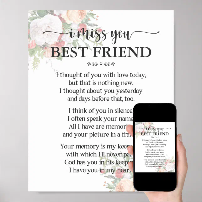 I Miss You Best Friend Poem Poster | Zazzle