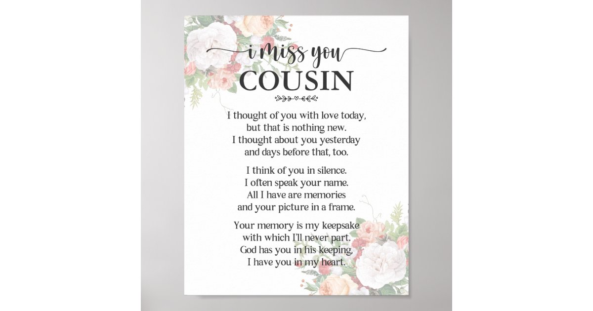 I Miss You Cousin Poem Poster Zazzle