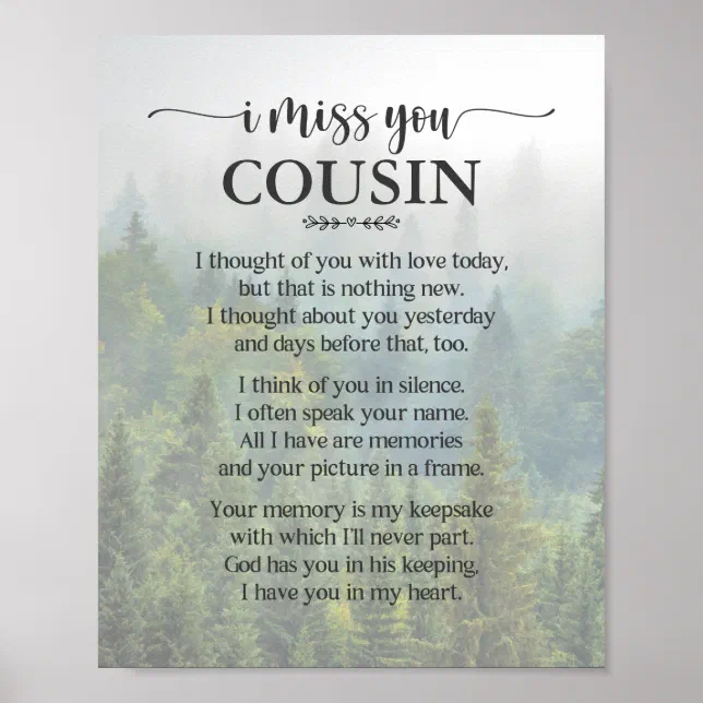 I Miss You Cousin Poem Poster | Zazzle