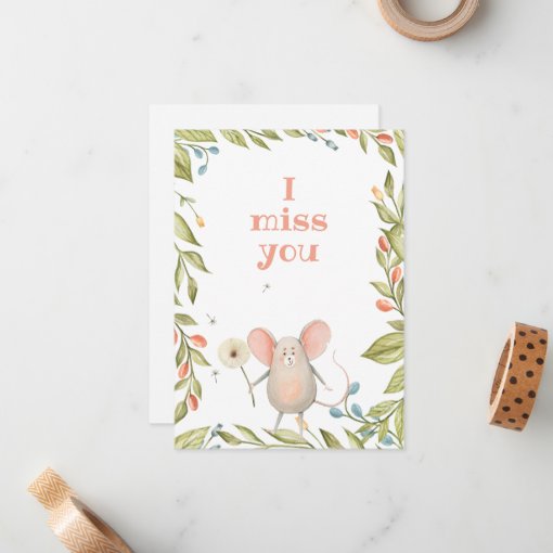 I Miss You Cute Garden Mouse Frame Note Card | Zazzle