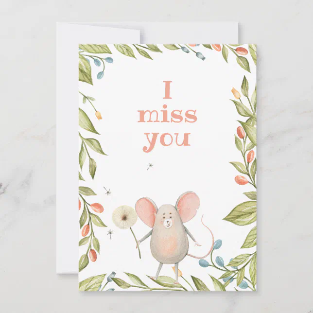 I Miss You Cute Garden Mouse Frame Note Card | Zazzle