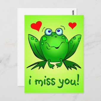 I Miss You Cute Green Frog Hearts Postcard | Zazzle