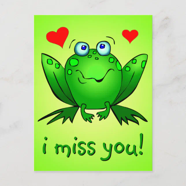 I Miss You Cute Green Frog Hearts Postcard | Zazzle