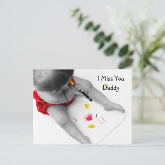 I Miss You Daddy I Love You Dad With Red Heart Postcard | Zazzle