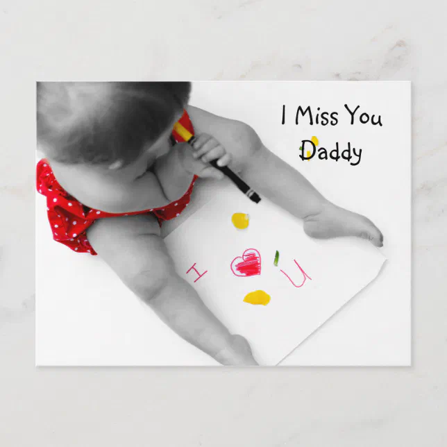 I Miss You Daddy I Love You Dad With Red Heart Postcard | Zazzle