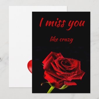 I miss you like crazy romantic red rose thank you card | Zazzle