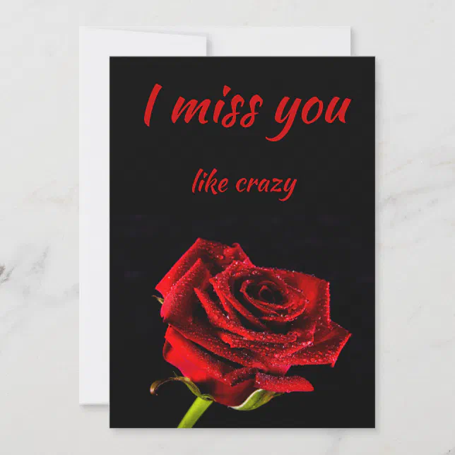 I miss you like crazy romantic red rose thank you card | Zazzle