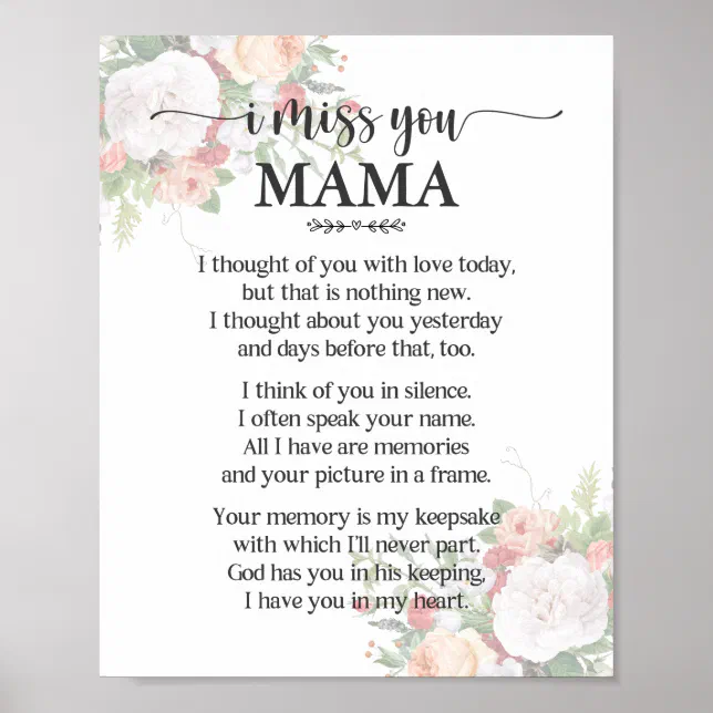 I Miss You Mama Poem Poster | Zazzle