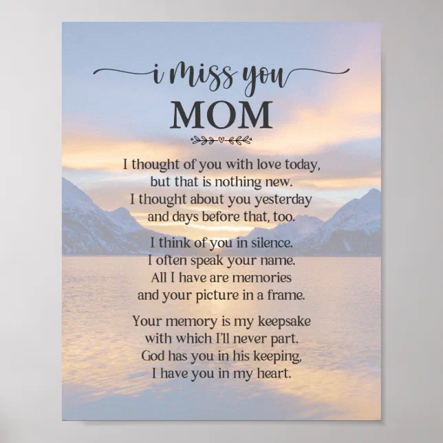 I Miss You Mom Poem Poster | Zazzle
