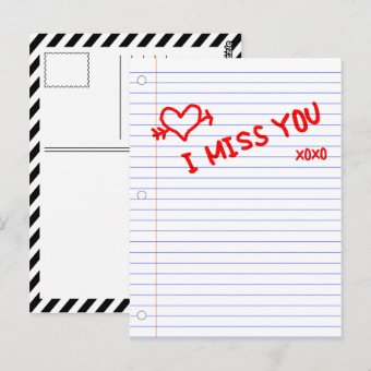i miss you notebook paper postcard | Zazzle