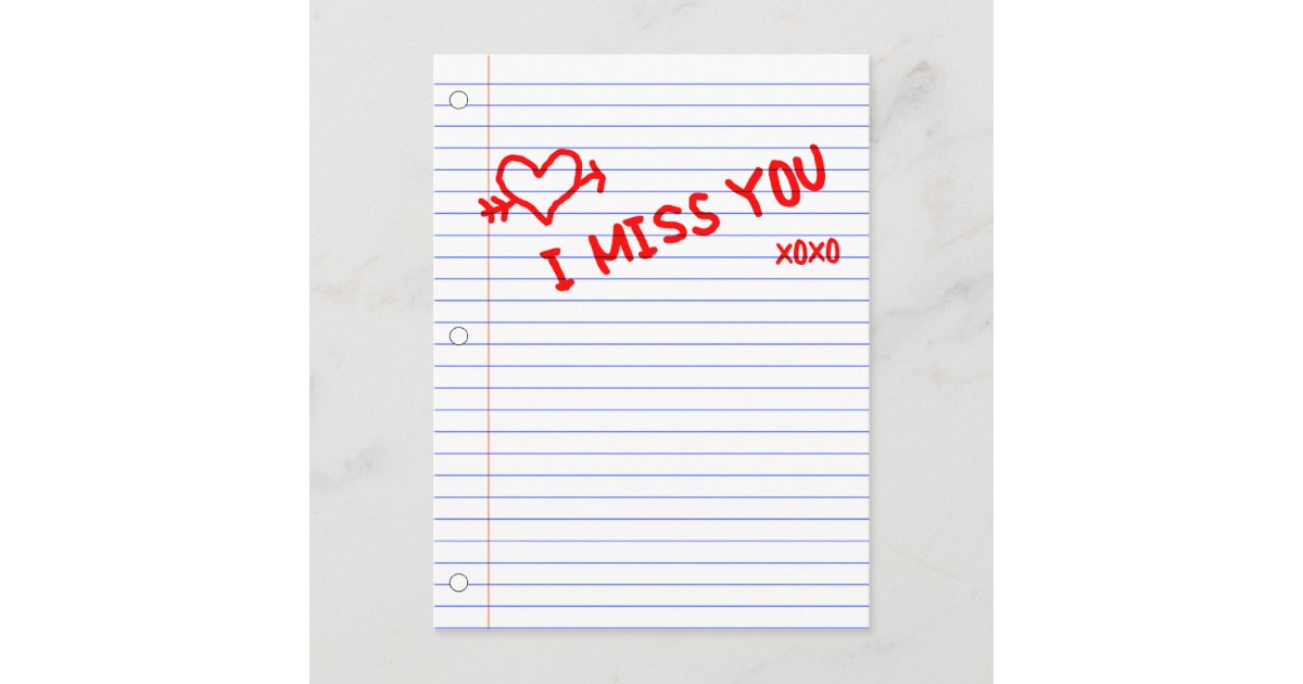 i miss you notebook paper postcard | Zazzle