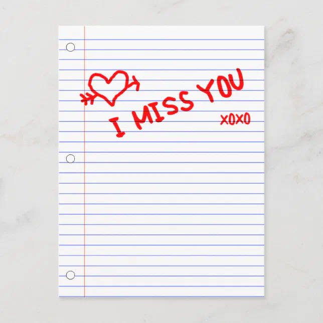 i miss you notebook paper postcard | Zazzle