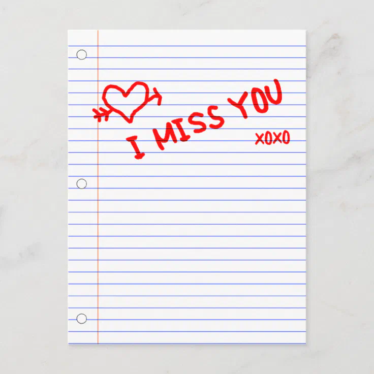 i miss you notebook paper postcard | Zazzle