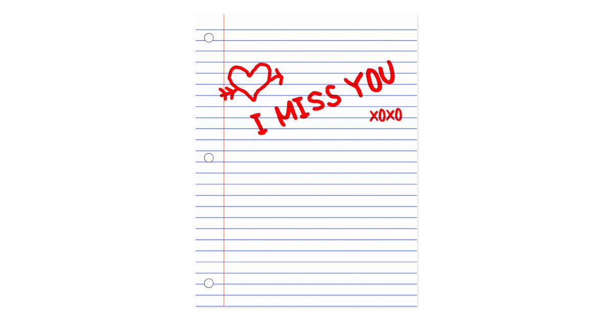 i miss you notebook paper postcard | Zazzle.com