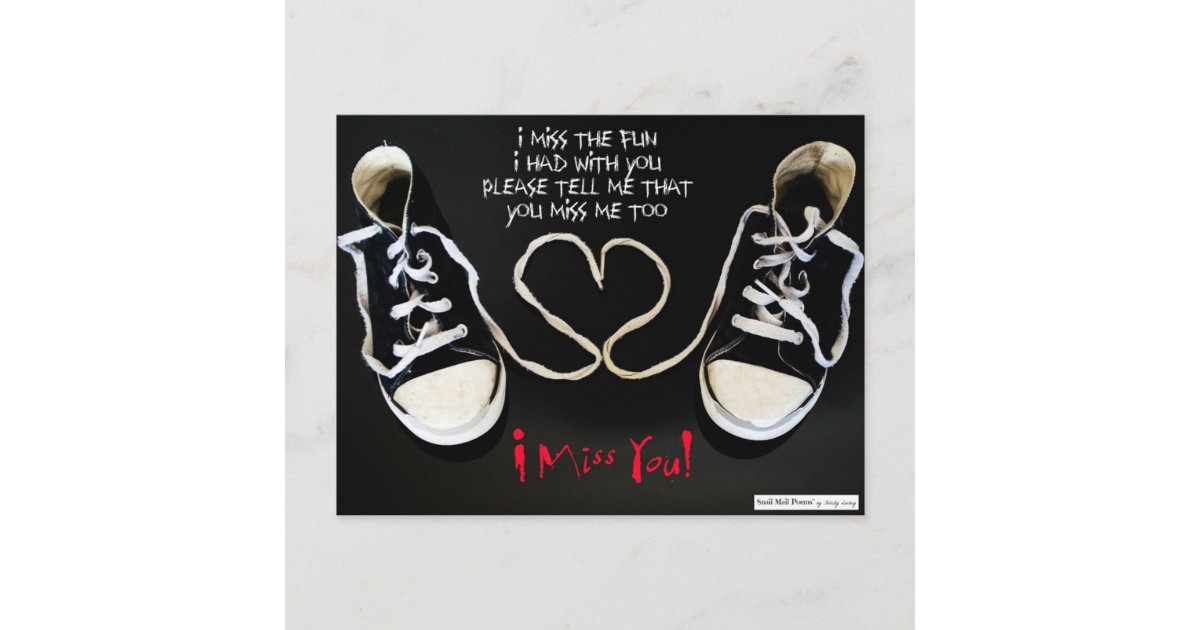 I Miss You Poem with a Heart and Old Sneakers Postcard | Zazzle