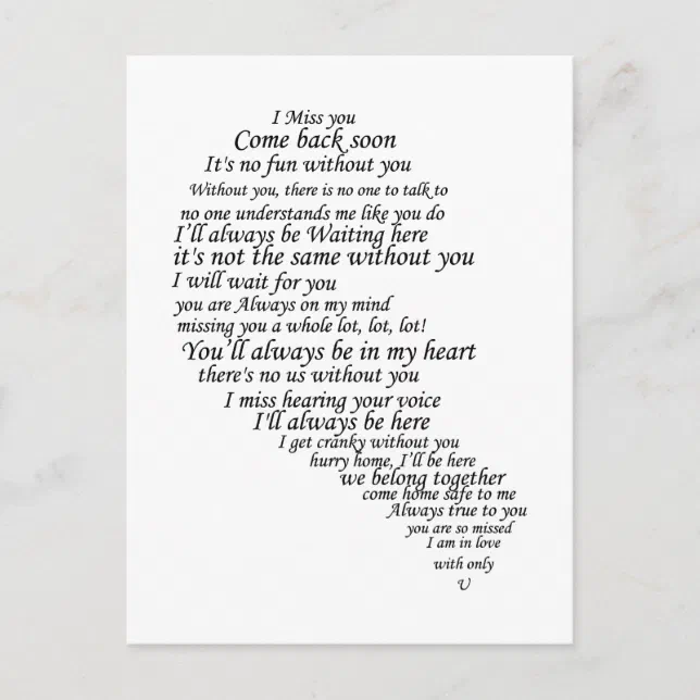 I Miss You Text in Half of Heart Postcard | Zazzle