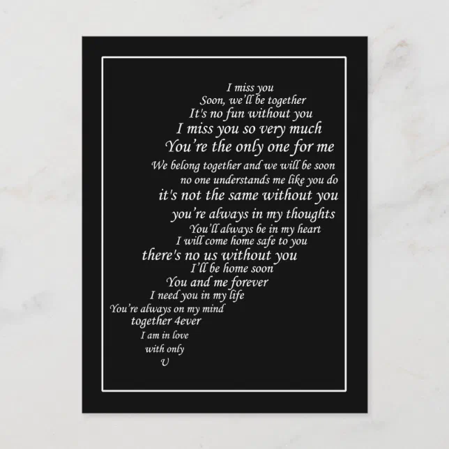 I Miss You Text, too, in Half of Heart Postcard | Zazzle