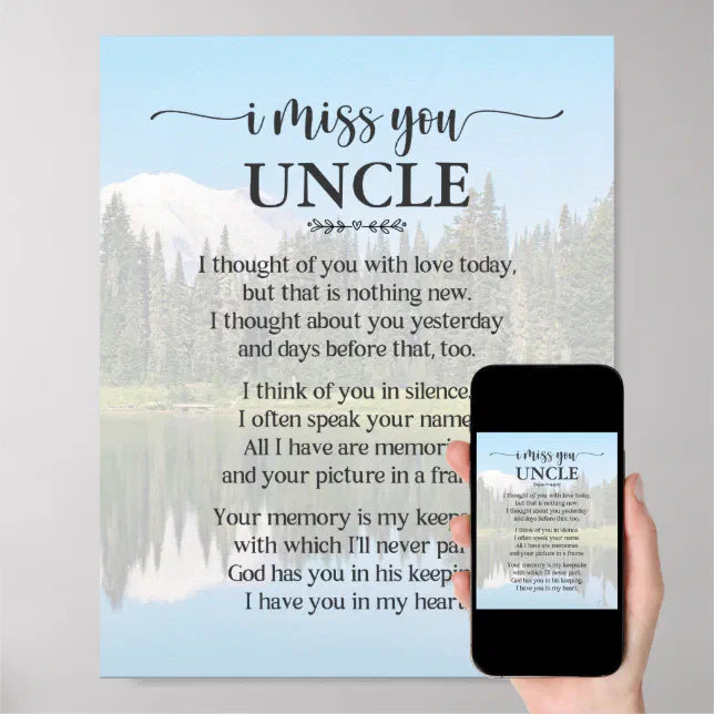 I Miss You Uncle Poem Poster | Zazzle