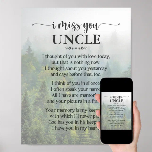I Miss You Uncle Poem Poster | Zazzle