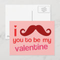 i mustache you to be my valentine postcard | Zazzle