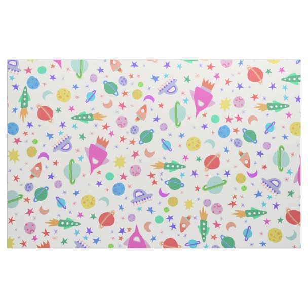 Outer Space Universe UFO Watercolor Pattern Fabric | Zazzle.com