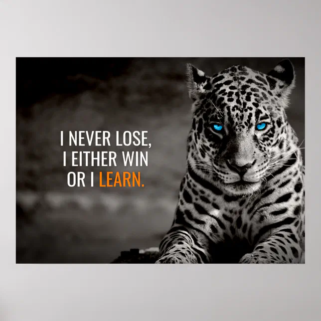 I never Lose Motivational Quote Leopard Poster | Zazzle
