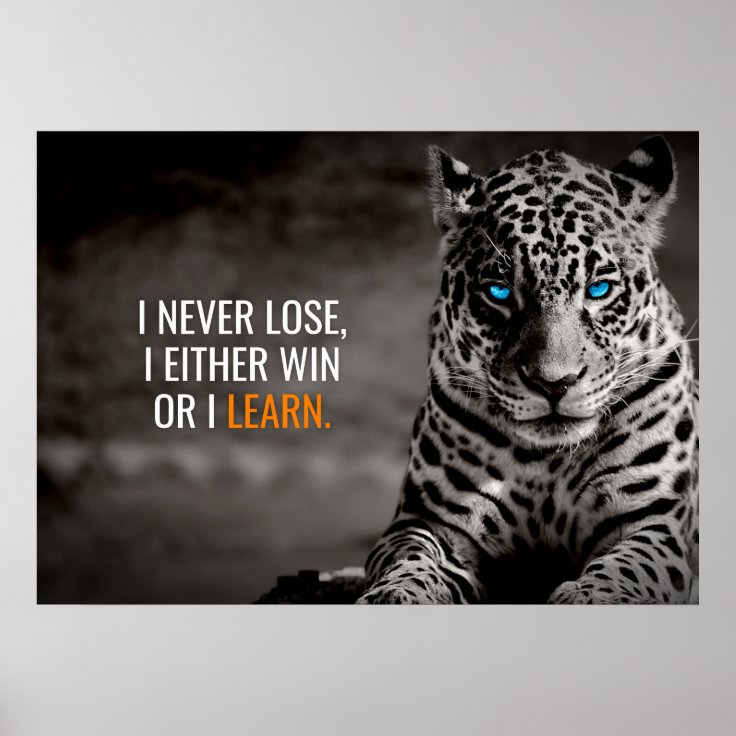 I never Lose Motivational Quote Leopard Poster | Zazzle