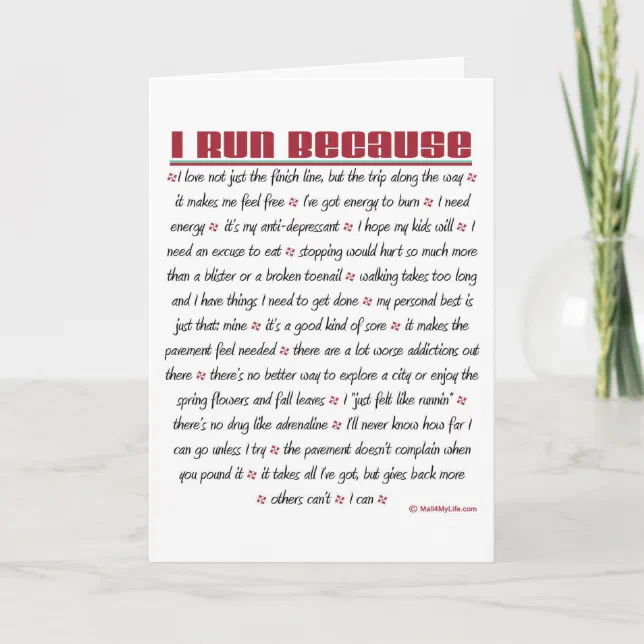 I Run Because - Good Luck Card | Zazzle