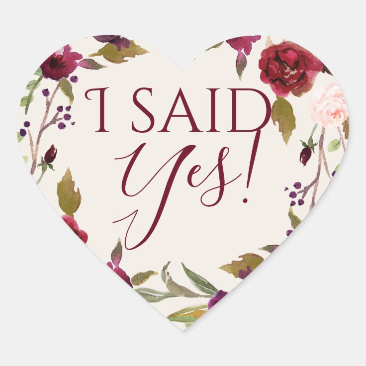 I said Yes! Burgundy Floral Stickers | Zazzle