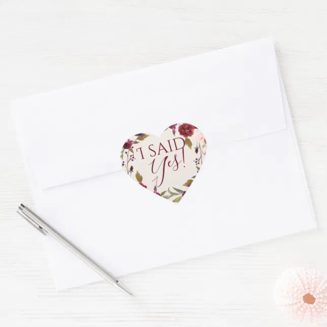 I said Yes! Burgundy Floral Stickers | Zazzle