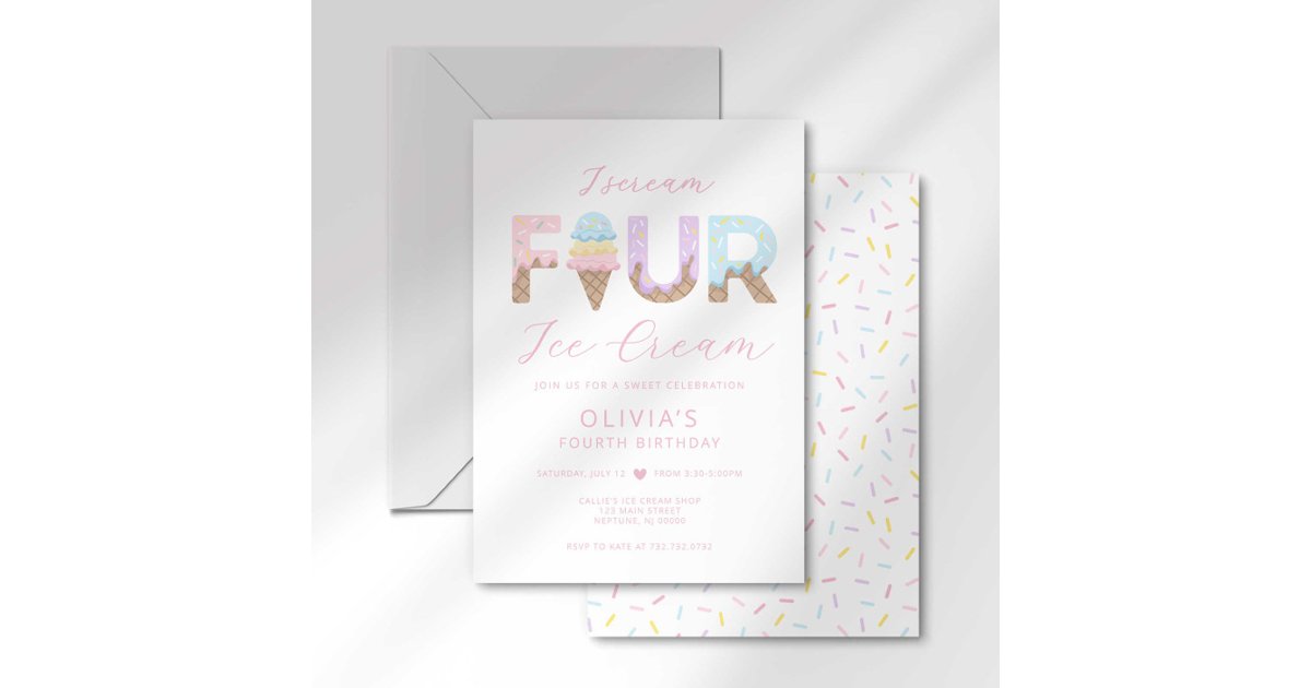 I Scream Four Ice Cream Birthday Party Invitation | Zazzle