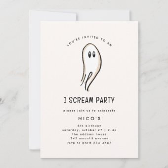 I Scream Ghost Sketch Halloween Birthday Party Invitation | Zazzle