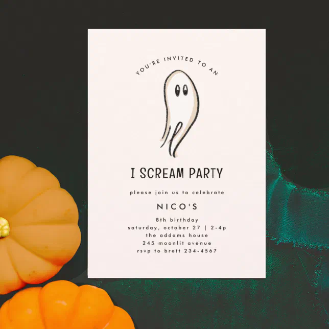 I Scream Ghost Sketch Halloween Birthday Party Invitation | Zazzle