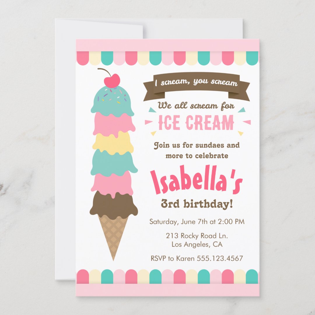 I Scream You Scream Ice Cream Birthday Invitation | Zazzle