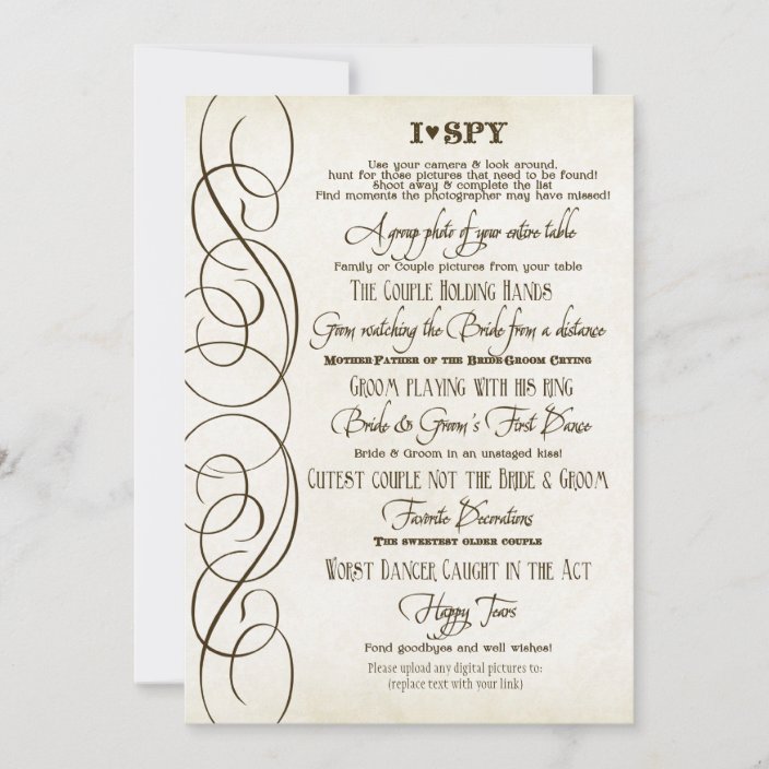 I Spy Heart Typographic Photo Reception Game Cards | Zazzle.com