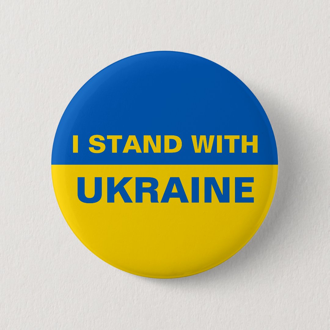 I Stand with Ukraine Ukrainian Flag Button | Zazzle