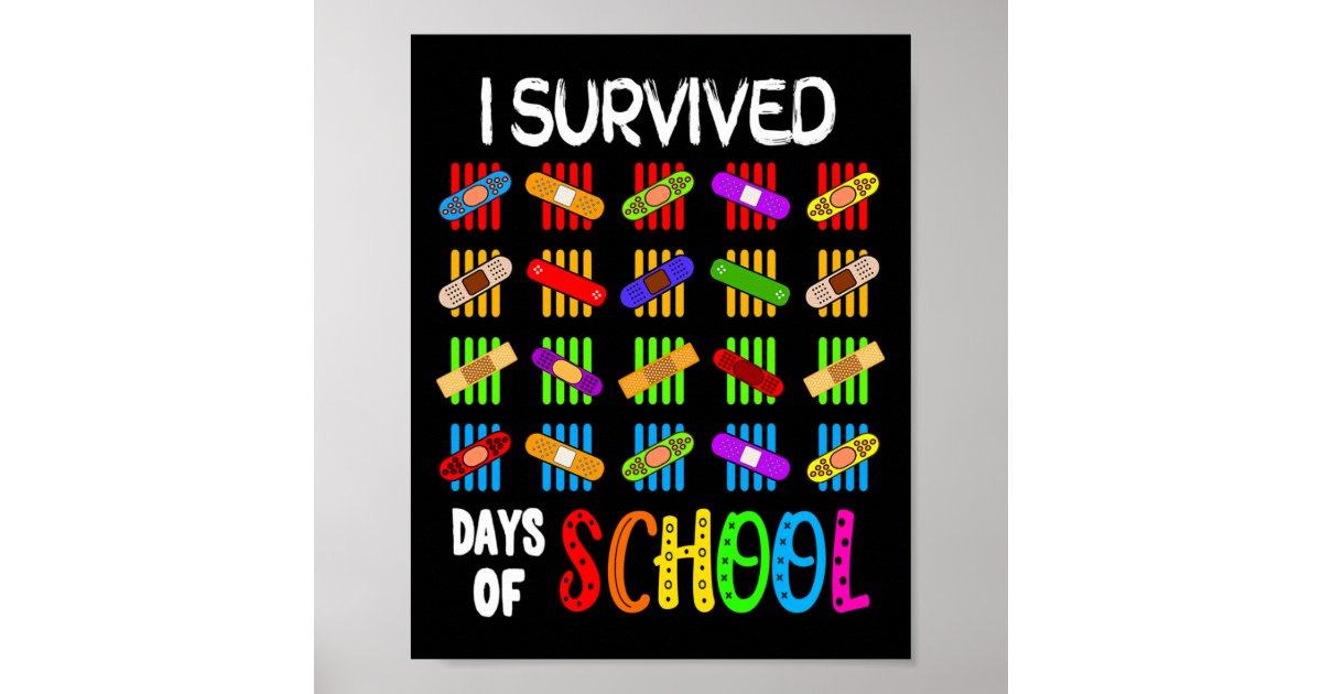 I Survived 100 Days Of School Teacher and Kids Gif Poster | Zazzle