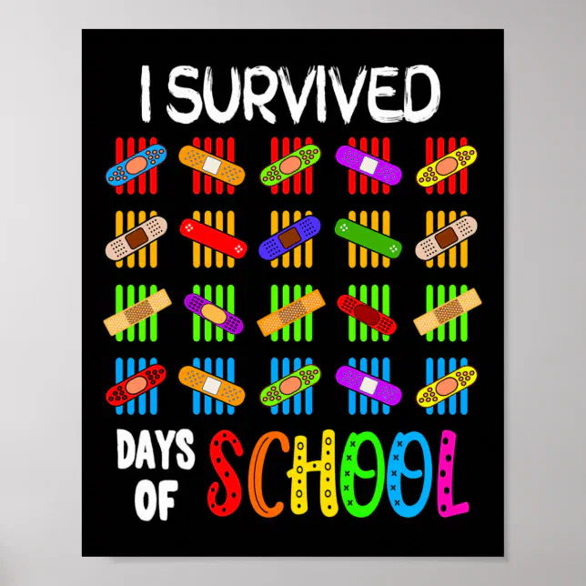 I Survived 100 Days Of School Teacher and Kids Gif Poster | Zazzle