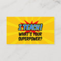 I Teach What's Your Superpower Superhero Teacher Business Card | Zazzle