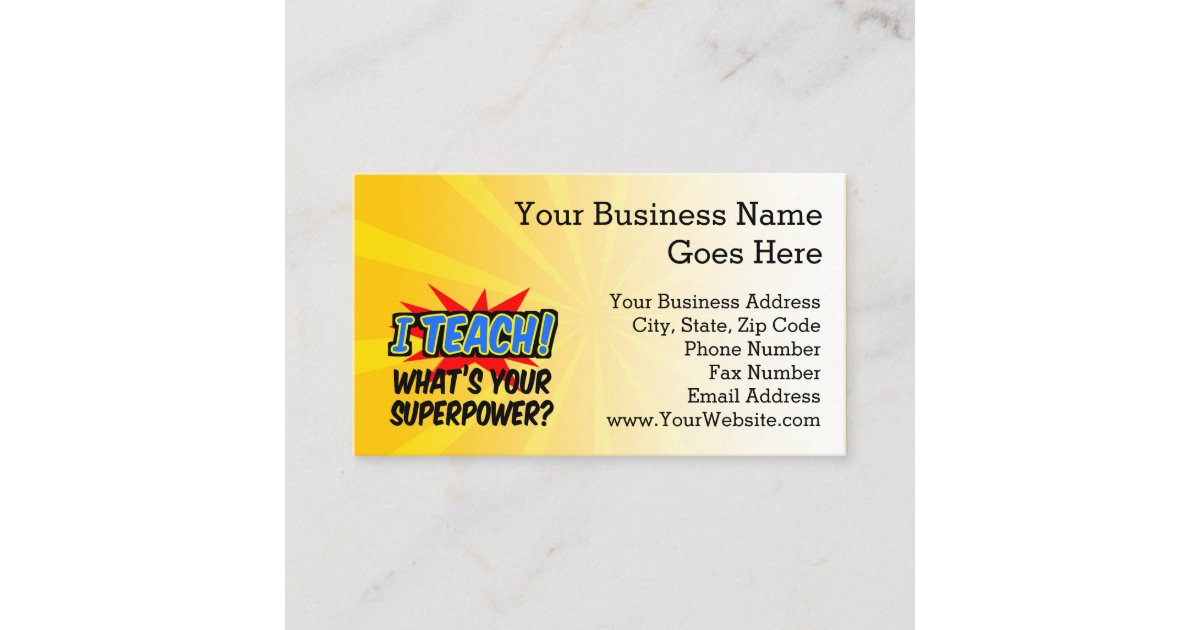 I Teach What's Your Superpower Superhero Teacher Business Card | Zazzle