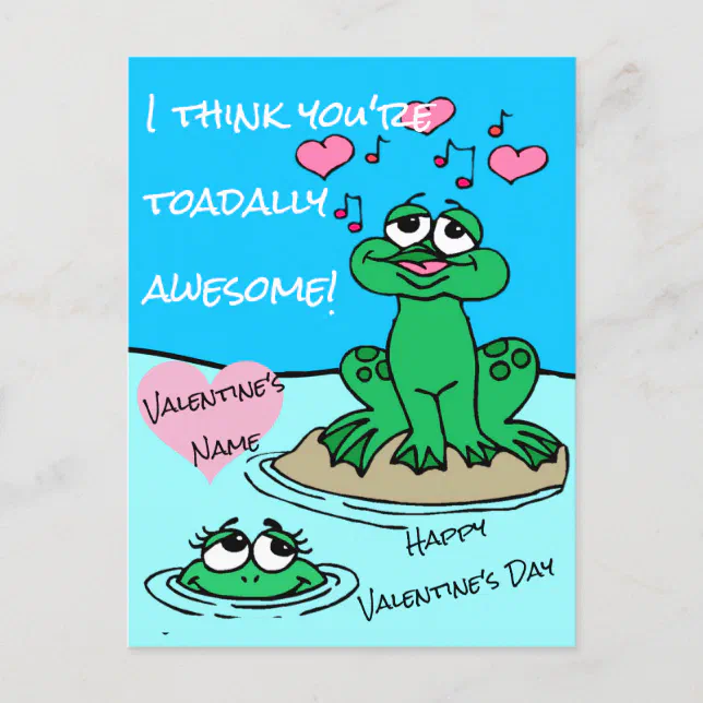 I Think You're Toadally Awesome Frog Valentine Postcard | Zazzle