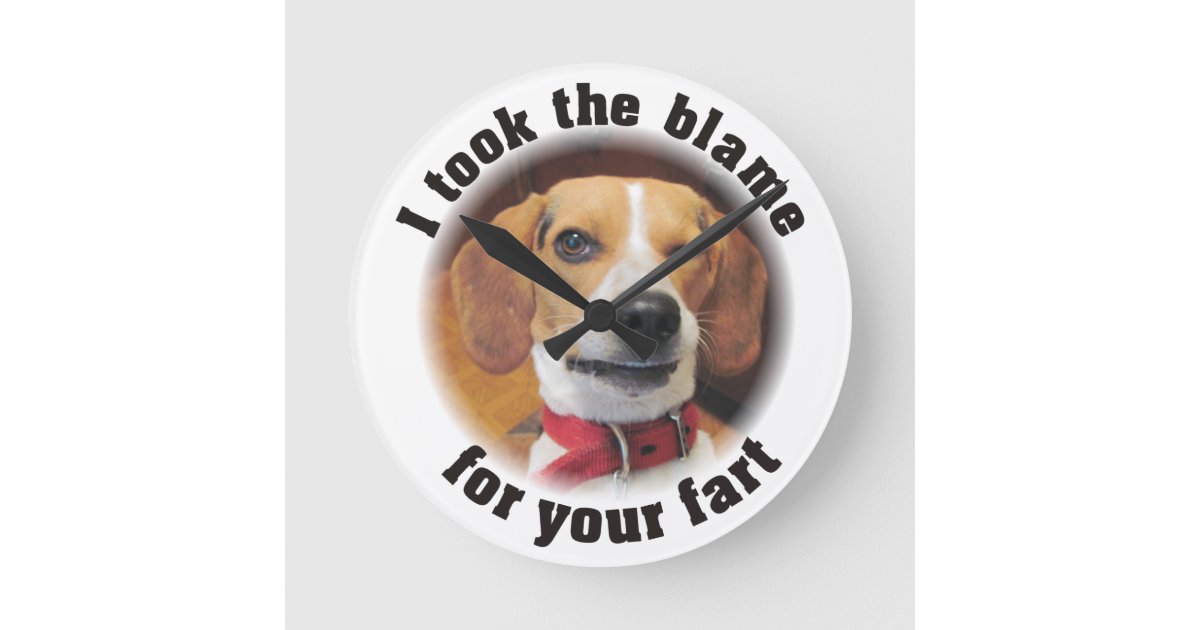 I took the blame for your fart winking dog clock | Zazzle