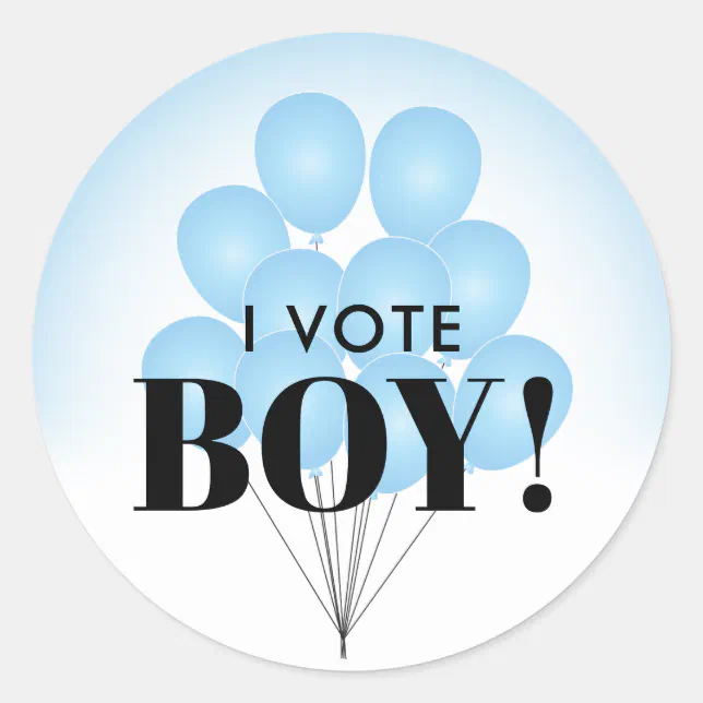 I Vote Boy Blue Balloons Gender Reveal Party Classic Round Sticker | Zazzle