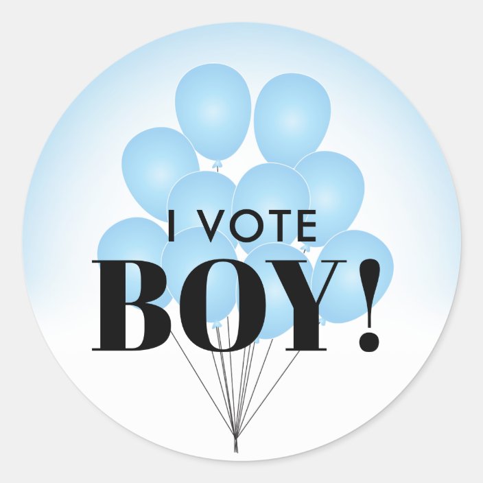 I Vote Boy Blue Balloons Gender Reveal Party Classic Round Sticker ...