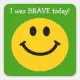 I was brave today yellow face on green square sticker | Zazzle