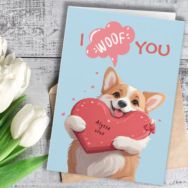 I Woof You Blue Corgi Funny Dog Pun Anniversary Card | Zazzle