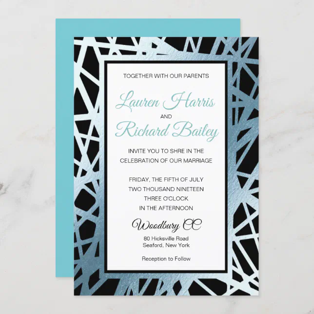 Ice Blue and Black foil Wedding Invitation | Zazzle