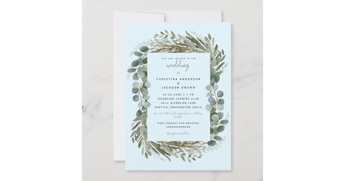 Ice Blue Eucalyptus Botanical Wedding Invitation | Zazzle