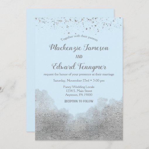 Ice Blue Silver Confetti Wedding Invitation | Zazzle